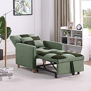 HANLIVES 3-in-1 Single Convertible Chair Bed,Sleeper Sofa Chair Bed with Pillow,Multi-Functional Sleeper Chair with Adjustable Backrest,pullout Sofa Bed with Teddy Fabric for Apartment(Green)