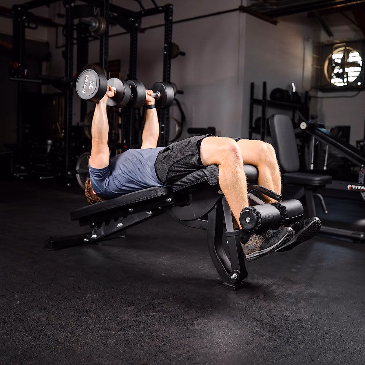 Titan Fitness Single Post Adjustable FID (Flat/Incline/Decline) Bench, Rated 1,500 LB, Weight Training Bench
