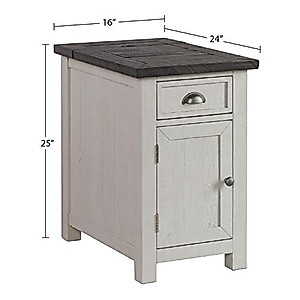 Martin Svensson Home Monterey Chairside Table - White with Grey Top - Coastal Multi-Use Table with Built-in Outlets and Drawers for Bedroom or Living Room