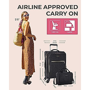 BAGSMART Carry On Luggage 20 Inch, Expandable Suitcase, 2 Piece Luggage Sets Luggage Airline Approved Rolling Softside Lightweight Suitcases with Front Pocket for Women Men, Carry-On Black