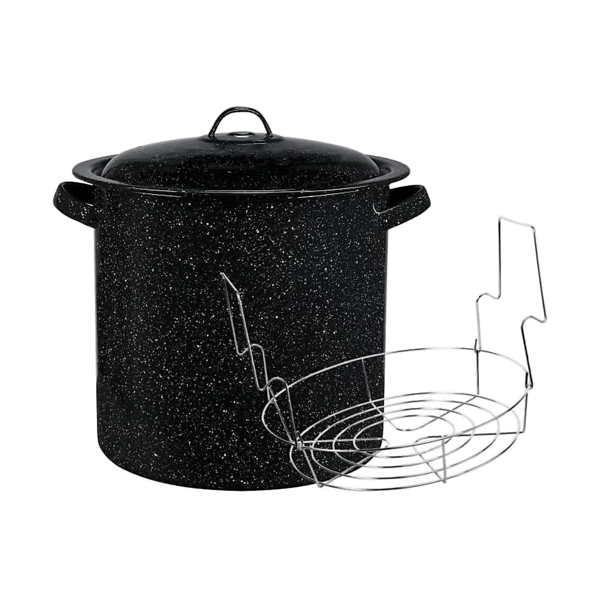 Granite Ware Water Bath Canner with Collapsible Jar Rack, 8 Quarts - Durable Enamel Steel Pot for Efficient Canning & Cooking, Non-Stick Surface - Safe for Gas & Electric Stovetops (Speckled Black)
