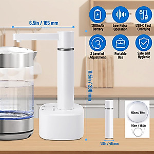 Desktop Water Bottle Dispenser, USB Charging Automatic Drinking Water Bottle Pump for 5 Gallon & Universal Bottles, Portable Electric Water Dispenser for Home, Office, Outdoor, Black