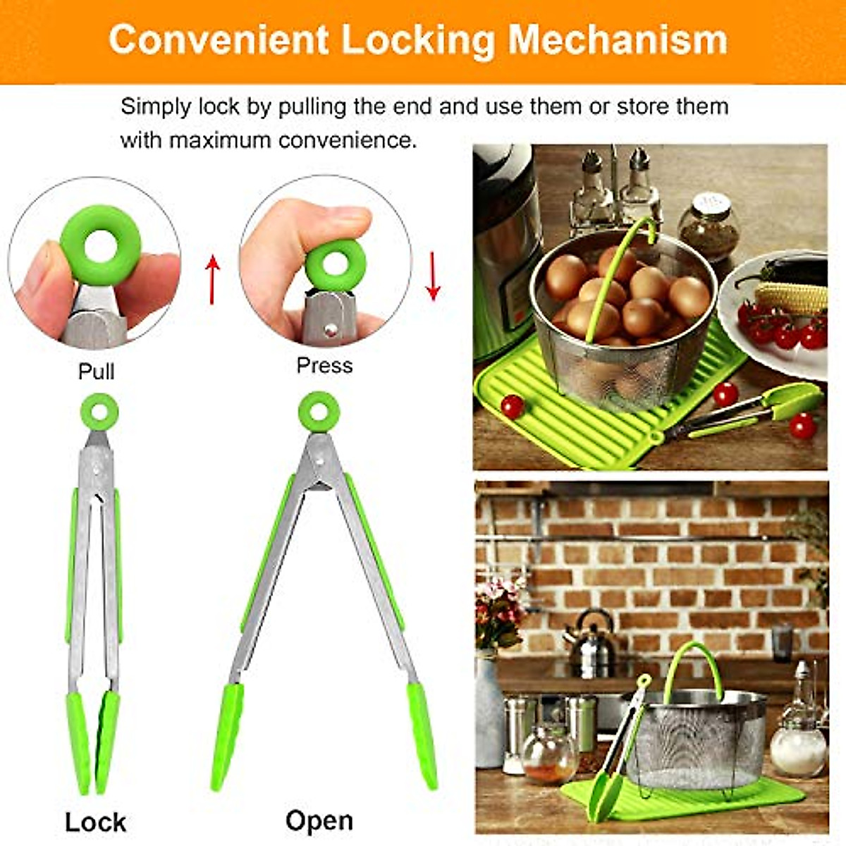 Kitchen Tongs with Silicone Tips - ForTomorrow Set of 5, 7 9 Inch Premium Silicone Tipped Tongs for Cooking Heat Resistant, Serving Food, BBQ