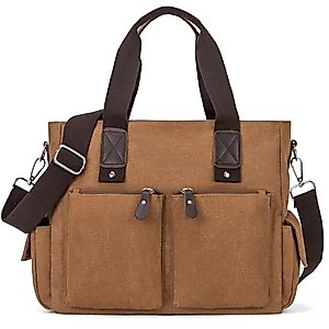 Canvas Messenger Bag for Men, 15 Inch Water Resistant Laptop Bag, Crossbody Bag for Work Office Travel Casual with Adjustable Shoulder Strap(Brown)