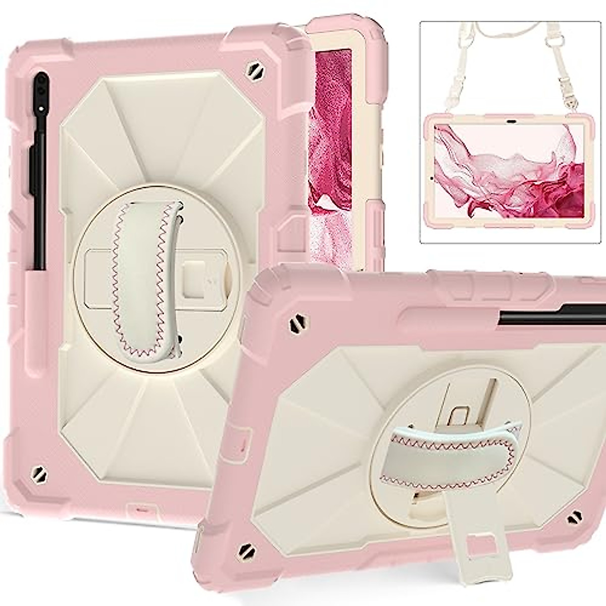Tablet PC Case Compatible with Samsung Galaxy Tab S7 Plus 12.4 T970/T975/T976B(2020)/S7 FE 12.4 T730/T733/T736B (2021) Case,Heavy Duty Full Protective Shockproof Case W 360 Degree Rotating Multi-Funct