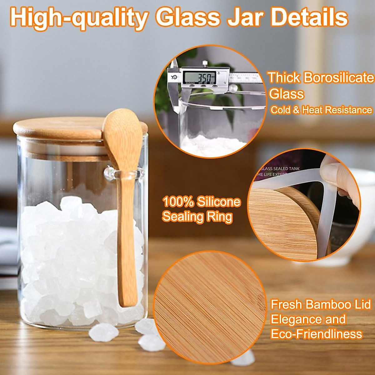 NEPIVEL 6 Pack Glass Jar with Bamboo Lids, 18.5Oz Glass Containers with Airtight Bamboo Lid and Spoons,100% Sealed overnight oats jars salad prep jars for Candy Coffee Beans Sugar Nuts Cookies