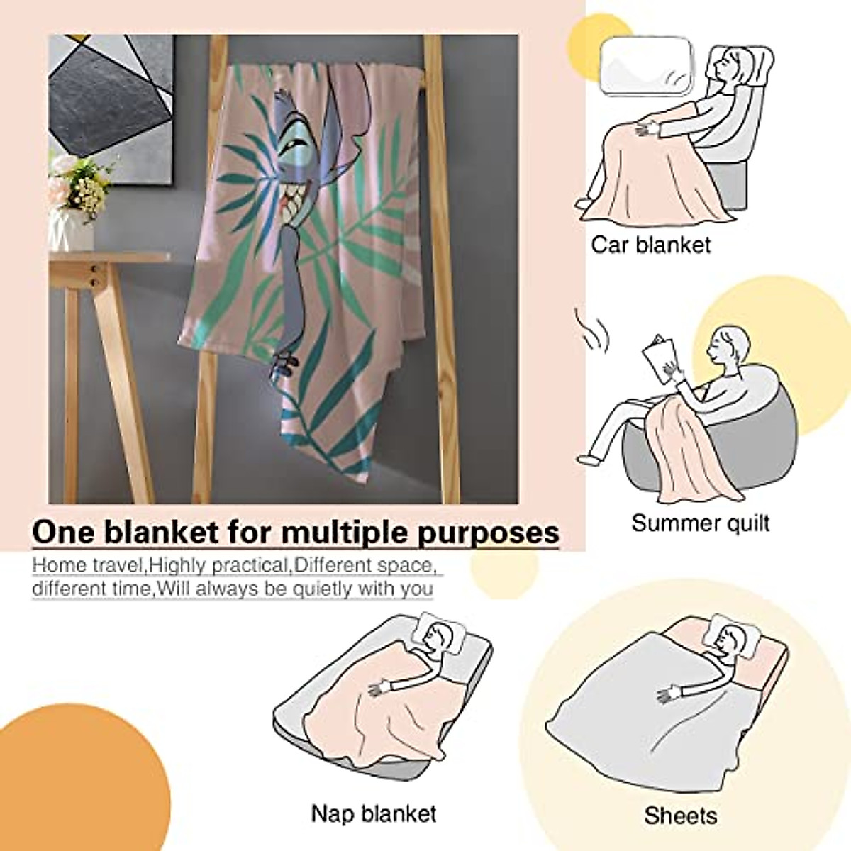 Palm Leaves Pink-Background Throw Blanket Ultra-Soft Comfortable Cartoon 50“ X 40" Blankets Flannel Xmas Gifts Fits Couch Sofa Office Suitable for All Season