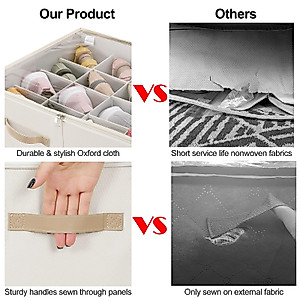 TOPIA HOME Shoe Organizer for Closet, Foldable Shoe Box with Adjustable Dividers and Clear Cover, Space Saving Shoe Storage Organizer Cabinet with Reinforced Handles, Fits 16 Pairs, Beige TP09Y