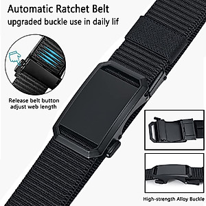 LionVII Ratchet Belts for Men - Mens Fashion Belt Nylon Fabric 1 3/8" for Casual Jeans - Adjustable Trim to Fit 27-46" Waist (Black)