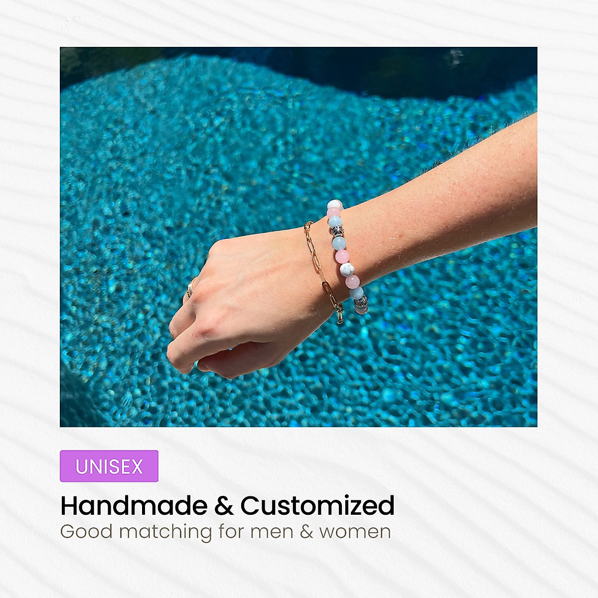 Trans Bracelet Handmade | 8mm Natural Semi Precious Reiki Healing Stones | Easy-On/Easy-Off Band