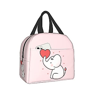 Lunch Bag Cute Elephant With Heart Animal Insulated Lunch Box Reusable Lunch Bags Meal Portable Container Tote For Men Women Work Travel Picnic