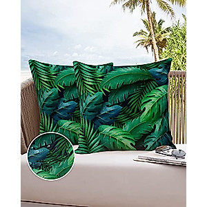 Outdoor Waterproof Pillow Covers for Patio Furniture Tropical Plants Decorative Throw Pillow Cover Monstera Leaf Pillowcases Set of 2 Cushion Case for Sofa Couch Chair Home Decor 18 x 18 in
