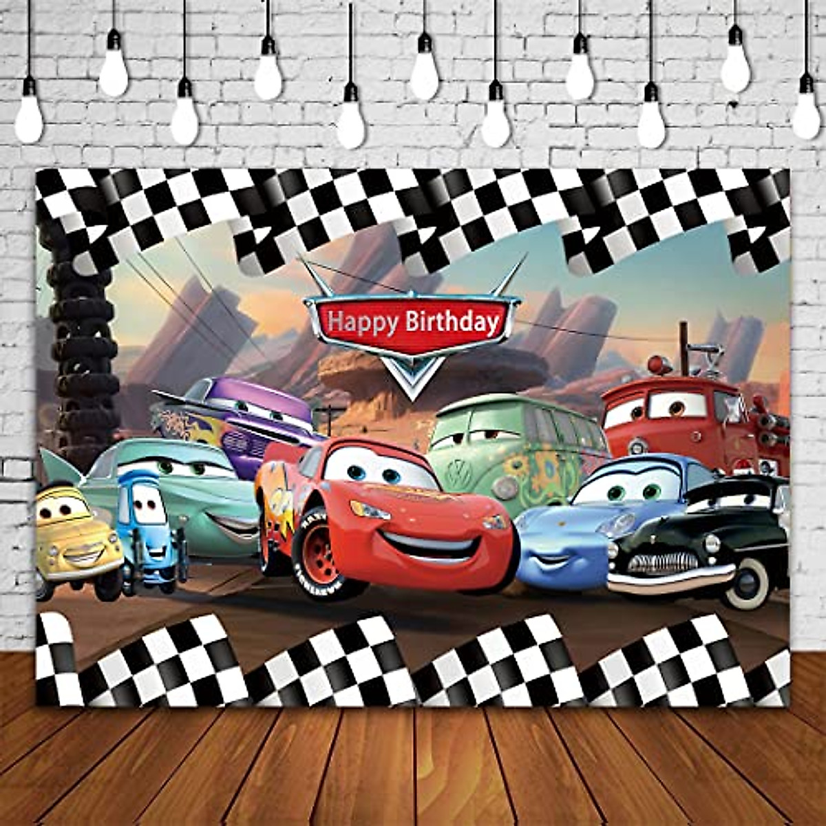 Cars Backdrop Cartoon Cars Birthday Party Supplies 3rd Happy Birthday Backdrop Black White Grid Red Photo Backgrounds Baby Shower Decorations Banner 7x5FT