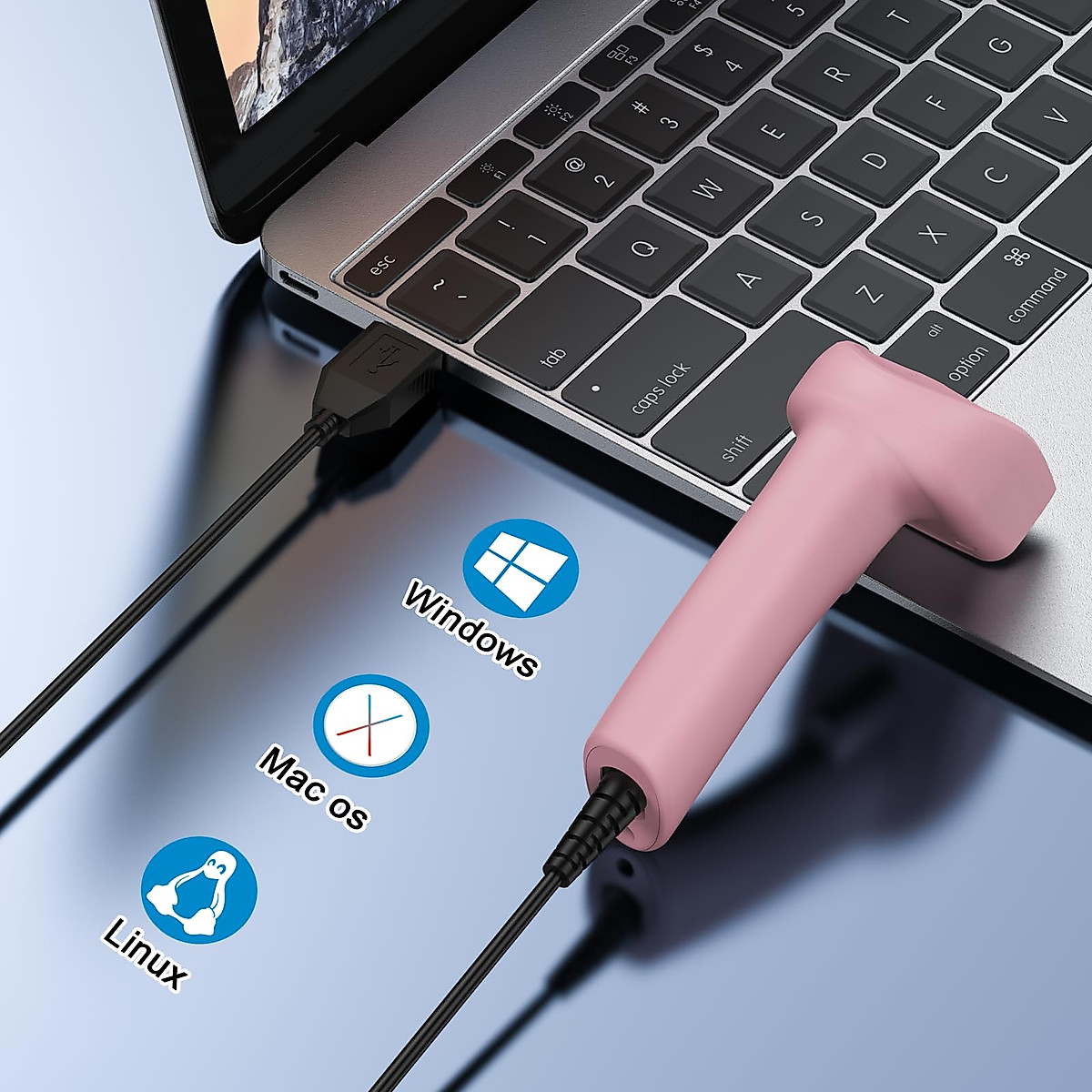 Symcode Handheld Barcode Scanner USB Wired 2D 1D QR Code for Computer POS Support Automatic Screen Scanning, for Mobile Payment, Store, Supermarket, Warehouse Pink