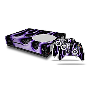 WraptorSkinz Decal Vinyl Skin Wrap Compatible with Xbox One S Console and Controllers - Metal Flames Purple