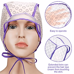 20 Pieces Hair Highlight Cap Kit Disposable Highlight Tipping Cap Salon Hair Coloring Dyeing Hair Cap with 2 Pieces Metal Hooks for Salon and Home Use Hair Highlighting Coloring Supplies (Purple)