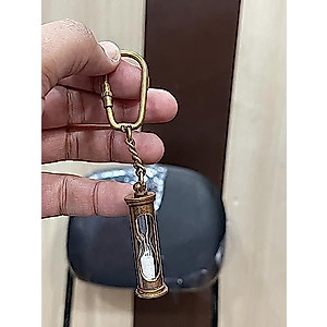 WOANIN Sand Timer Clock Key Ring - Nautical Maritime, Sand Timer Antique Brass Keychain Gift for Women Men