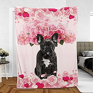 OhaPrints Custom Frenchie French Bulldog Dog Lover Personalized Name Soft Sherpa Throw Blankets Cozy Fuzzy Fleece Throws for Tv Sofa Couch Comfy Fluffy Blanket 30X40 50X60 60X80