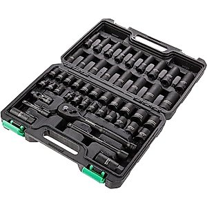 Denali 46-Piece 3/8-Inch Drive 6 & 12 Point Shallow/Deep Socket Set and 72 Teeth Reversible Ratchet, SAE/Metric Size With Carrying Case, 13.1 in x 9.7 in x 3 in