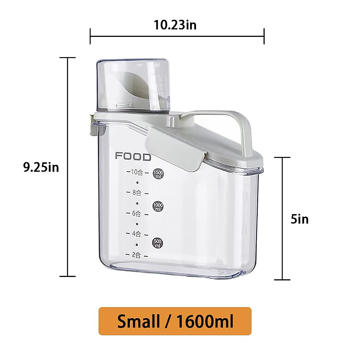 Livaprul Rice container storage tank, kitchen storage container, sealed food storage, sealed design measuring cup. With pouring port, suitable for oatmeal, grains, rice, flour (blue, 1600ML)