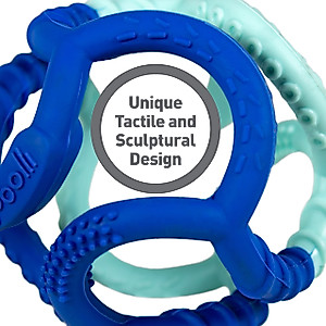 OgoBolli Gummi Teething Ring Textured Sensory Ball Toy for Babies & Toddlers - Stretchy, Soft Non-Toxic Silicone - Age 6+ Months - Blue Blueberry