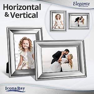 Icona Bay 5x7 Silver Picture Frame, Contemporary Photo Frame 5 x 7, Wall Mount or Table Top, Elegante Collection