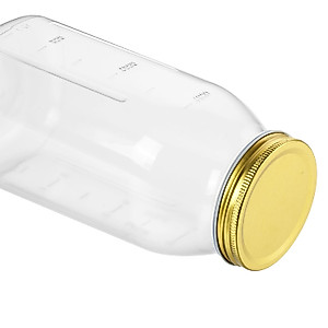 OMNISAFE 64 Ounce Clear Plastic Mason Jars With Screw On Lid, Reusable Empty Jars for Food Storage, BPA Free Containers for Sealing, Dry Food, Snacks, Candies, Breakage-proof, (Gold - 4 Pack)