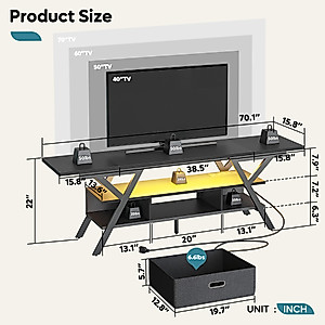 Bestier LED TV Stand with Power Outlets for 70/75/80 inch TV, Gaming Entertainment Center with Storage for PS5, 70 Inch Modern TV Cabinet with Drawers for Living Room, Bedroom, Carbon Fiber Black