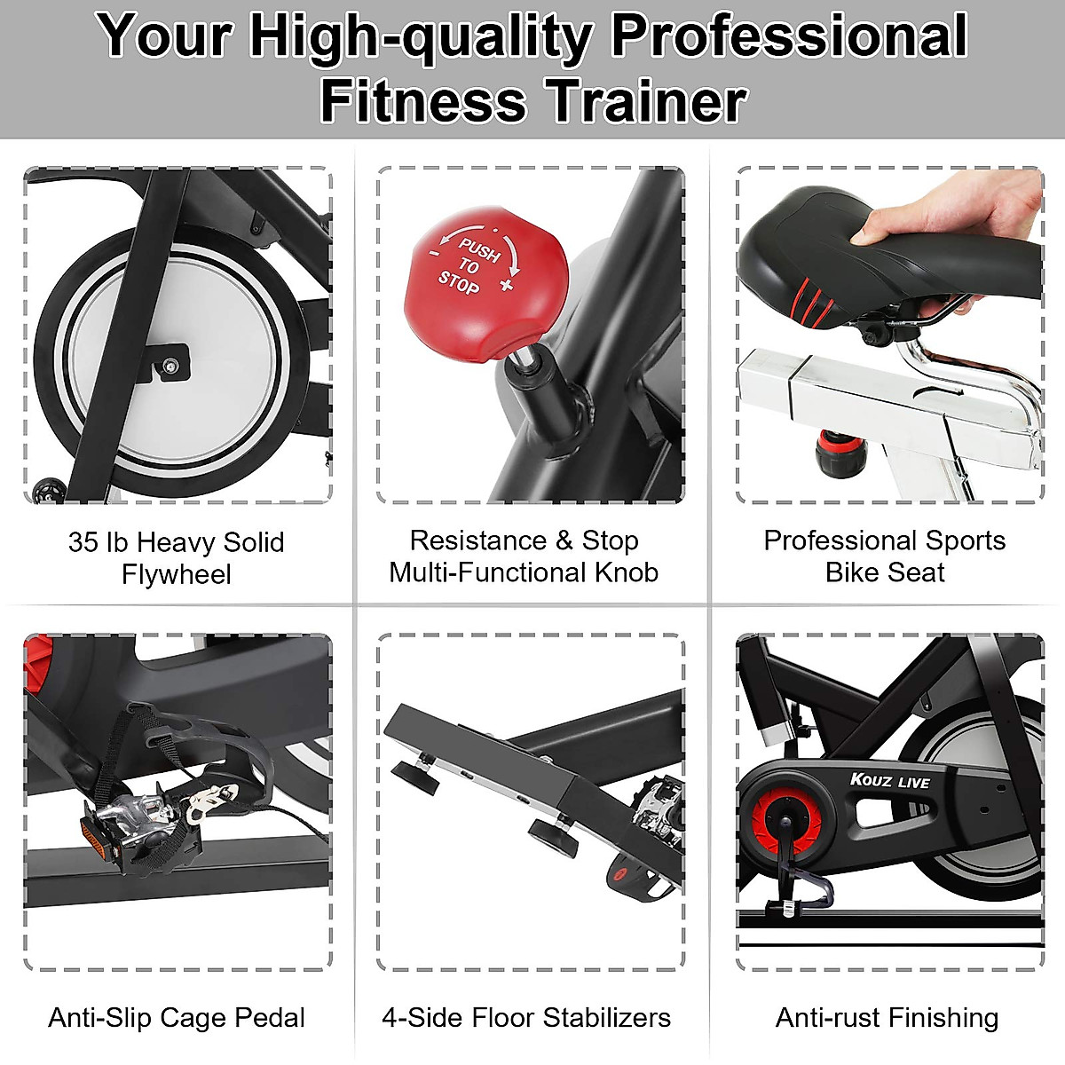 KOUZ LIVE Cycling Exercise Bikes Indoor Stationary Bike for Home Workout, Cycle Bike with Quiet Belt Drive &amp; Professional Seat &amp; Ipad Mount