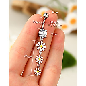 Melighting Dangle Belly Button Rings 14G Belly Rings Stainless Steel 316L Flower Belly Piercing Jewelry for Women Belly Piercing Navel Barbell Body Piercing Jewelry