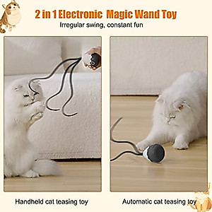Petcronies Cat Wand Toy, Automatic Silicone Tail Teaser Toy 2 in 1, Electronic Interactive Cat Toy for Indoor Cats, Rechargeable Exercise Toy for Kitten-Black
