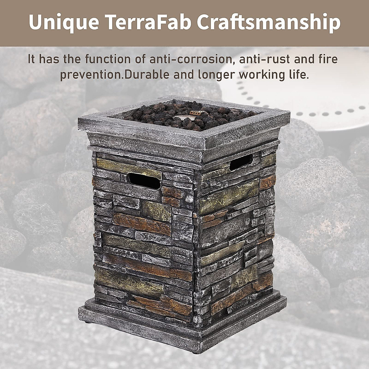 Propane Fire Pit 30,000 BTU Round Firepit Outdoor Gas Fire Pit for Patio Garden Camping Outdoor Fireplace Heating Terrafab Base with Lava Rocks and Waterproof Cover