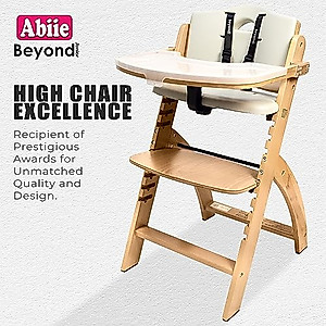 Abiie Beyond Junior Convertible Wooden High Chairs for Babies & Toddlers. 3-in-1 Adjustable High Chair with Removable Tray, Easy to Clean, Portable. 6 Mos. up to 250 Lb. Natural Wood/Dove Grey Cushion