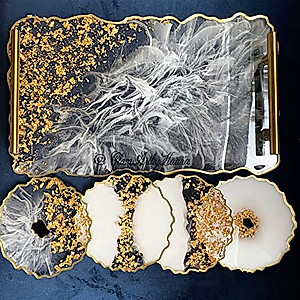 Epoda 5pcs Resin Tray Molds, Silicone Tray Mold, Irregular Rectangle Silicone Tray Mold with Handles, Designed for Making Large Epoxy Resin Coasters and Tea Trays