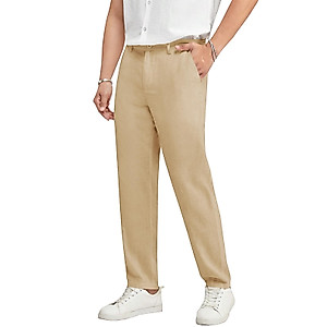 Ryannology Men's Casual Linen Pants Elastic Waist Slim Fit Beach Yoga Business Lightweight Cotton Trousers Pants with Pockets