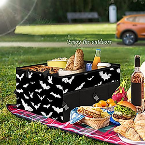 GACTIVITY Black And White Goth Bats Car Trunk Organizer,Collapsible Cargo Storage Tote Bag,Non Slip,3 Divider Compartments, Automotive Interior Accessories for Auto SUV Truck Vehicle Picnic Camping