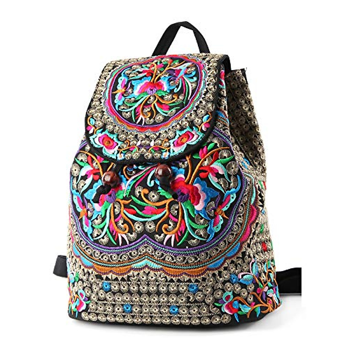 Goodhan Vintage Women Embroidery Ethnic Backpack Travel Handbag Shoulder Bag Mochila (S01 - Size Biggest - Pink - Material Upgraded)