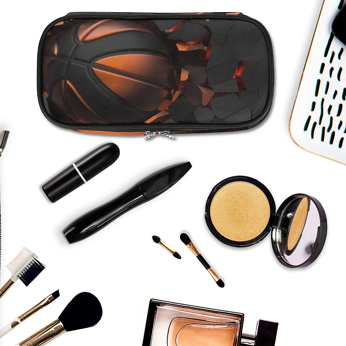 Pencil Case PU Leather Pencil Pouch Pencil Bags Soccer Pencil Organizer with Zipper, Adults Pencil Boxes Makeup Bag Ball Net Pencil Storage Bag for Office School