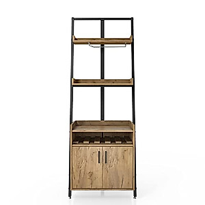 Furniture of America Abner Rustic Industrial Style 2-Shelf Multi-Functional Cabinet with Wine Rack, Buffet, Home Bar for Dining, Living Room, Kitchen, Black-Ample Storage Space, Versatile Usage, Brown