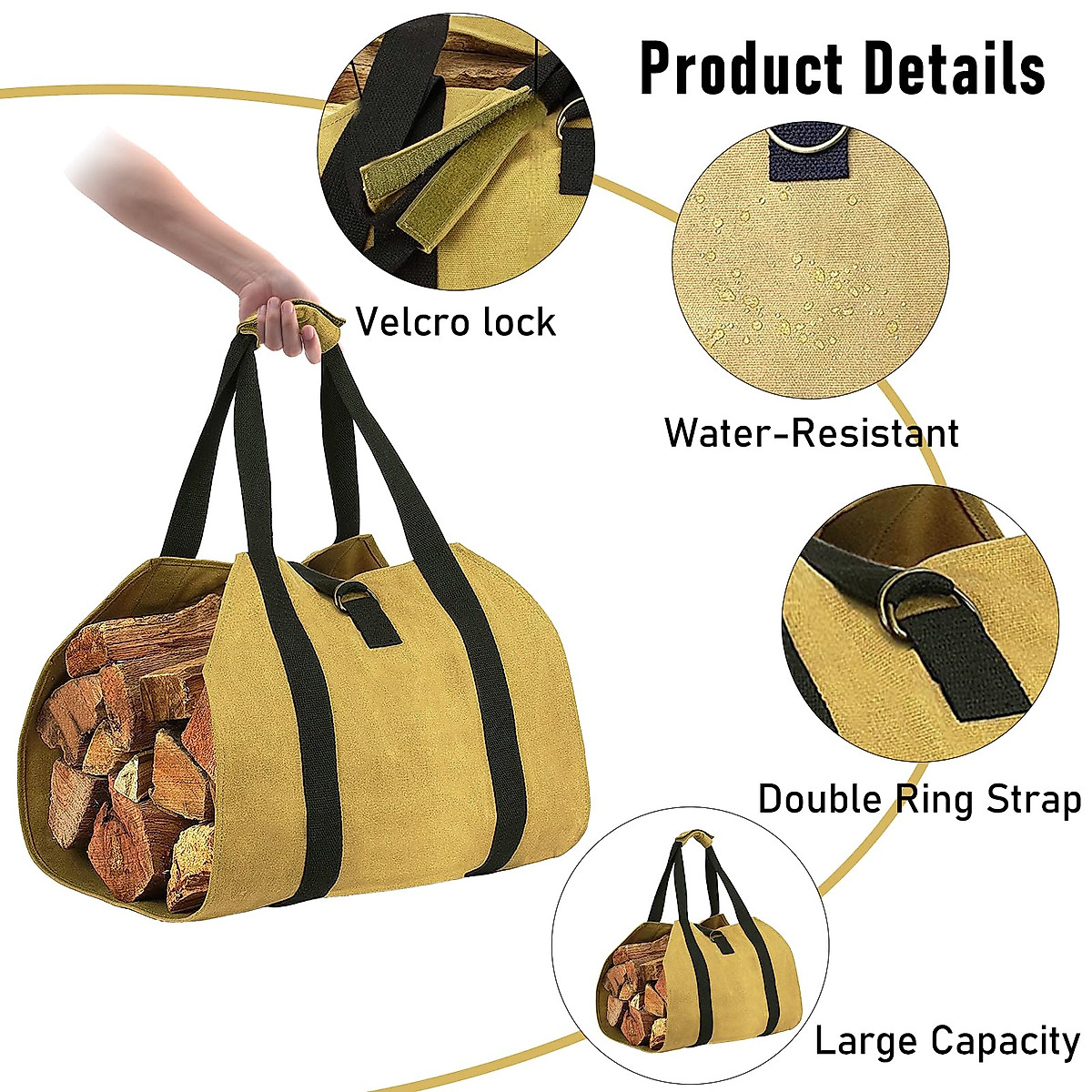 Rionaty 2 Pcs Firewood Carrier - Waxed Canvas Tote Bag, Extra Large Water-Resistant Portable Wood Carrier for Firewood Stove Indoor Outdoor Camping Trip (Brown and Black)
