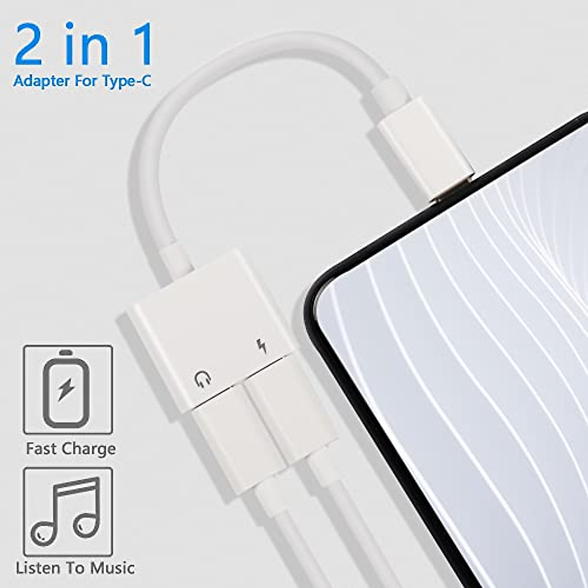 YAODHAOD USB C Splitter, 2 in 1 Dual USB C Headphone and Charger Adapter Compatible with Huawei P20, P30pro, P40,P40 Pro, Mate 30E Pro, Mate20pro, Nova 9 (Dual USB C)