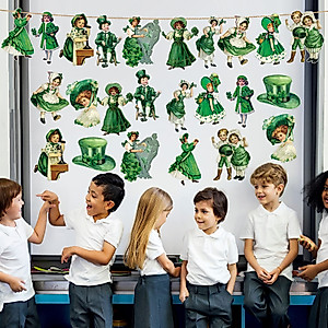 72 Pcs Vintage St Patricks Day Cutouts Retro St Patricks Day Decor Green Shamrock Paper Cutouts for Irish Holiday Party Bulletin Board Classroom Decorations (Shamrock)