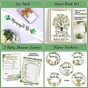 270 Piece Jungle Safari Baby Shower Decorations for Boy Or Girl Kit | Gender Neutral Animal Decor | Banners Garland Fans Guestbook Sash Balloons Cake Topper Games Stickers Creature Cutouts Ivy Vines