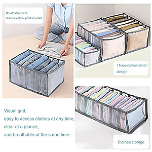 SALOMOCA 2 Pack Cloth Drawer Organizer Foldable Closet Dividers Nylon Pants Clothes Storage Box Fabric Dresser Compartments for Jeans Tshirt Clothing Organization(Grey, 7 Cells)