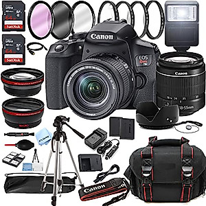 Canon EOS Rebel T8iDSLR Camera w/EF-S 18-55mm F/4-5.6 is STM Zoom Lens + 128GB Memory + Case + Tripod + Filters (36pc Bundle) (Renewed)