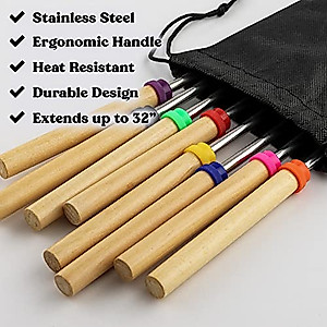 Zulay Marshmallow Roasting Sticks - Extendable Stainless Steel Smores Sticks For Campfire, Bonfire, Fire Pit - Marshmallow Sticks - Hot Dog Skewers - Camping Accessories Smores Kit - 32” Long (8 Pack)