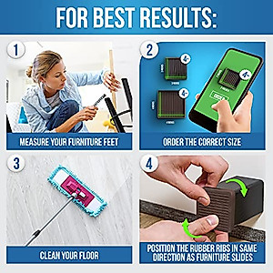 CasterMaster Non Slip Furniture Pads - 2x2 Square Rubber Anti Skid Caster Cups Leg Coasters - Couch, Chair, Feet, and Bed Stoppers with Anti - Sliding Floor Grip (Set of 4)