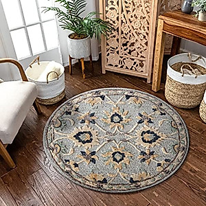 Lr Home Ox Bay Constance Gray Traditional Floral Filigree Organic Wool Indoor Hearth Area Rug