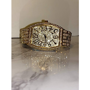 Men's Wrist Watch Band Luxury CZ Diamond Iced Out Watch Gold Numeric Rectangle Square Dial Watch For Men Women Hip Hop Rapper Choice, Men Watch, Mens Jewelry, Iced Watch Custom Fit, Bust Down Watch