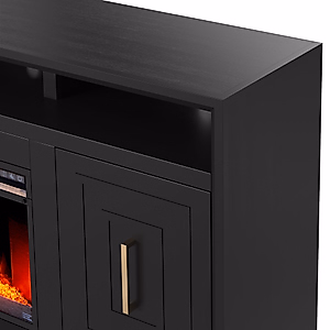 Bridgevine Home Sunset Fireplace TV Stand 83 inches, Accommodates TVs up to 95 inches, Fully Assembled, Poplar Solid Wood, Black Finish